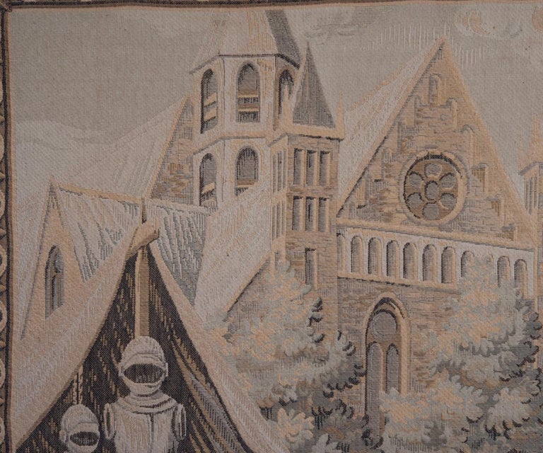 Large Tapestry Featuring a Medieval Market Scene in Wood Frame For Sale ...