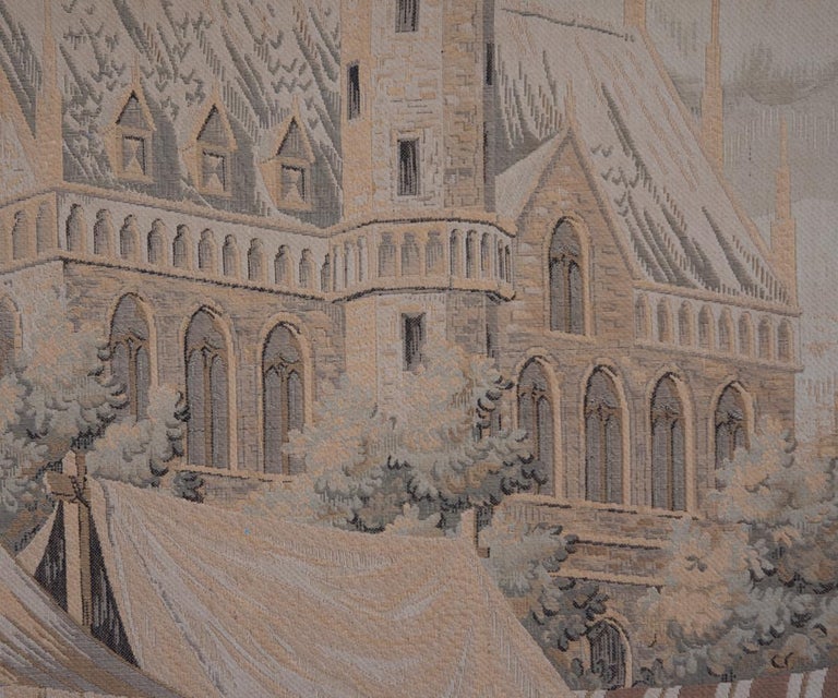 Large Tapestry Featuring a Medieval Market Scene in Wood Frame For Sale ...