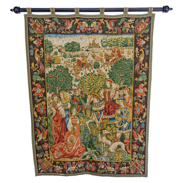 Large Tapestry Wall Hanging Decor Medieval Scene at 1stDibs