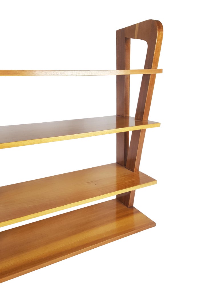Large Teakwood Italian Mid-Century Modern hanging shelf attributed to ...