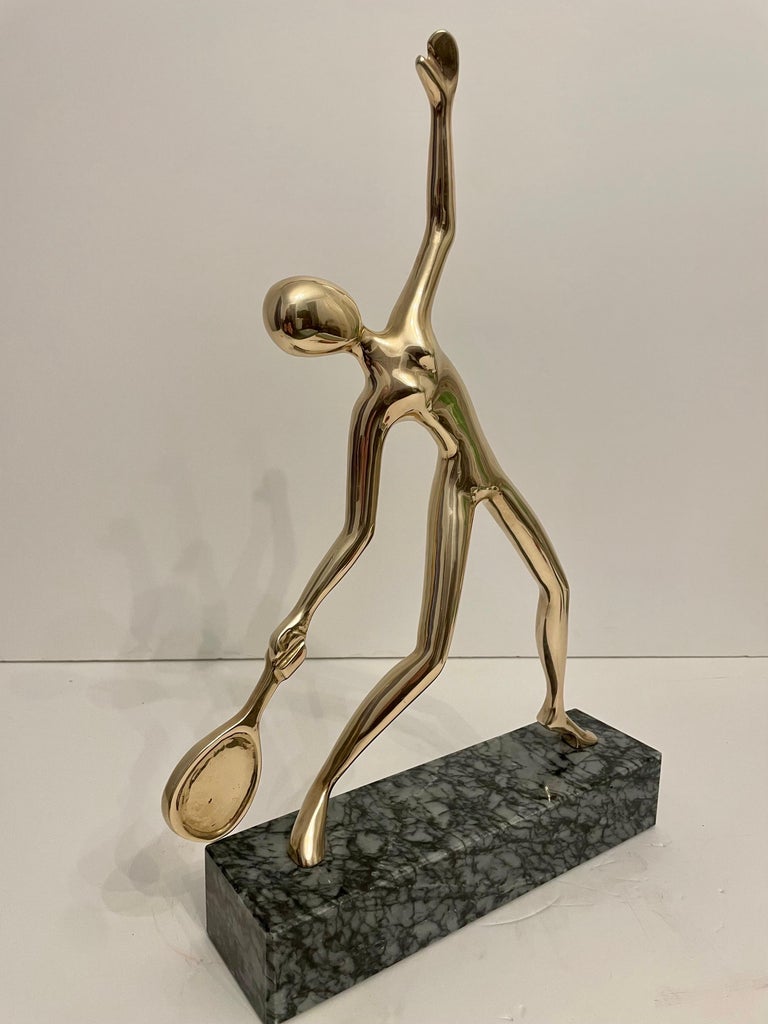 Large Tennis Player Sculpture in Solid Brass For Sale at 1stDibs