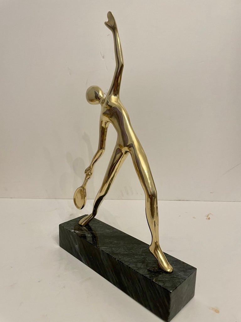 Large Tennis Player Sculpture in Solid Brass on Marble Base For Sale at ...