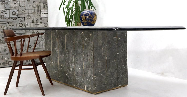 Large Tessellated Black and Grey Stone Brass Inlay Dining Table For ...
