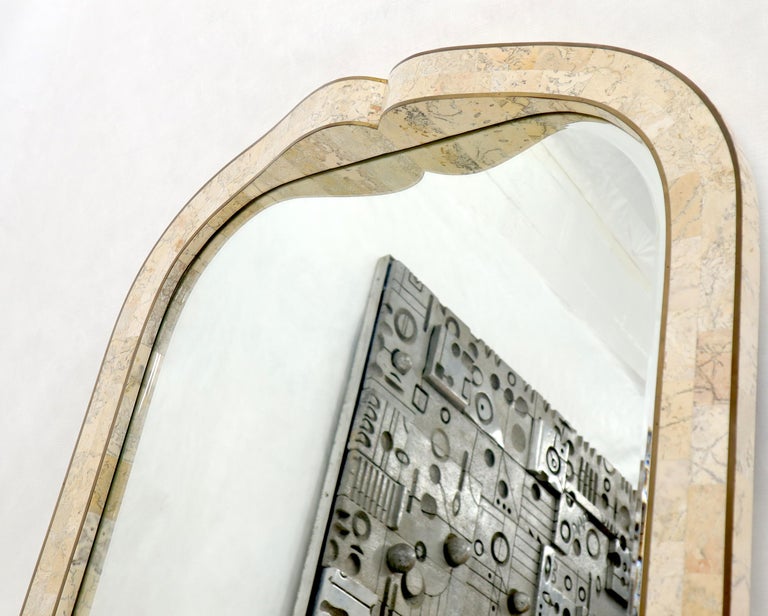 Large Tessellated Stone Veneer Brass Inlay Wall Mirror at 1stDibs