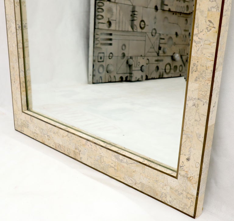 Large Tessellated Stone Veneer Brass Inlay Wall Mirror at 1stDibs