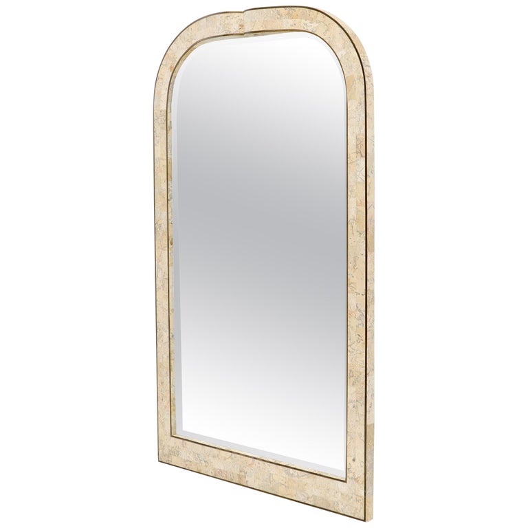 Large Tessellated Stone Veneer Brass Inlay Wall Mirror at 1stDibs