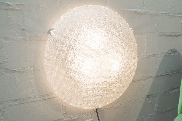 Large Textured Ice Glass Ceiling Light Flush Mount by Kaiser, Germany ...