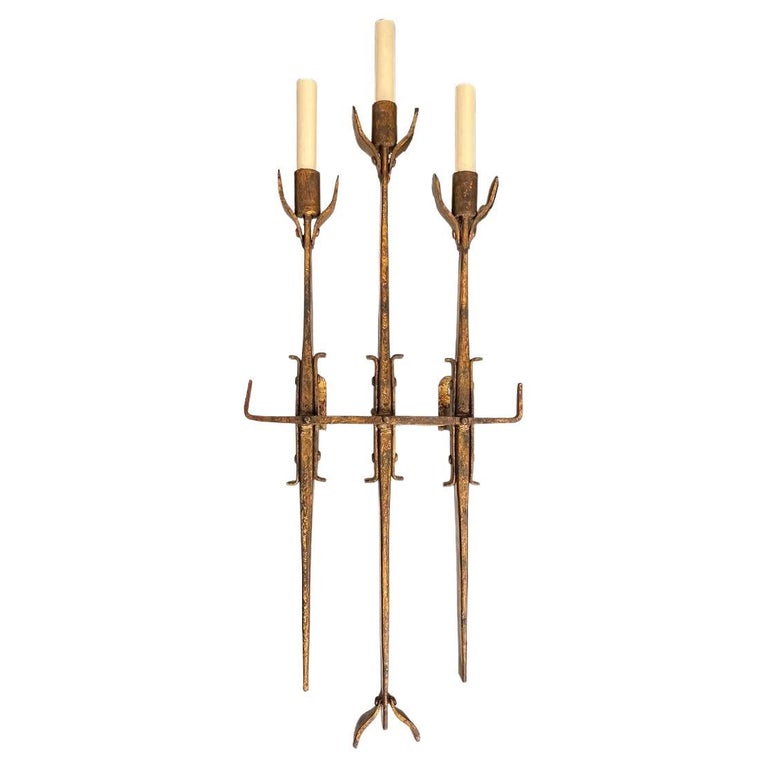 Large Three Arm Iron Sconce For Sale at 1stDibs