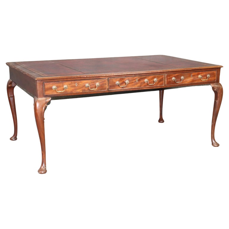 Large Three Drawer Gold Embossed Oxblood Leather Mahogany Georgian ...