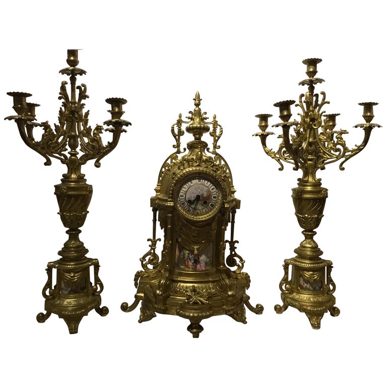 Large Three-Piece French 19th Century Clock/Garniture Set Louis XVI ...