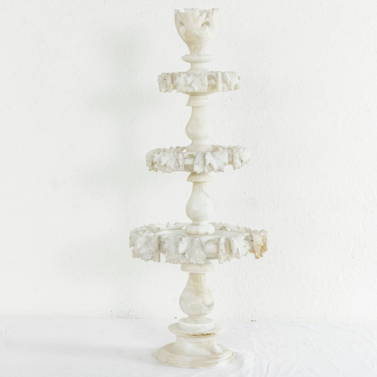 Large Three-Tiered French Hand-Carved Alabaster Serving Piece with ...