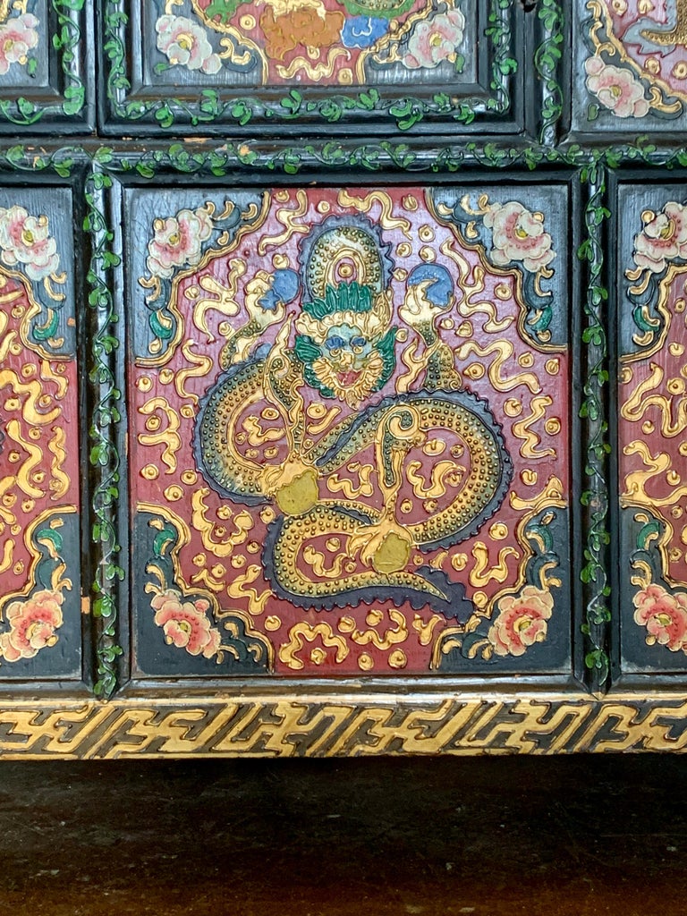 Large Tibetan Red Lacquer Altar Cabinet with Embossed Dragon Design at ...