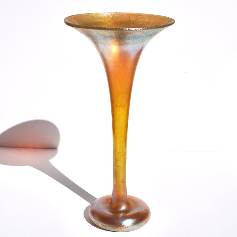 Large Tiffany Studios Gold Favrile Trumpet Vase For Sale at 1stDibs