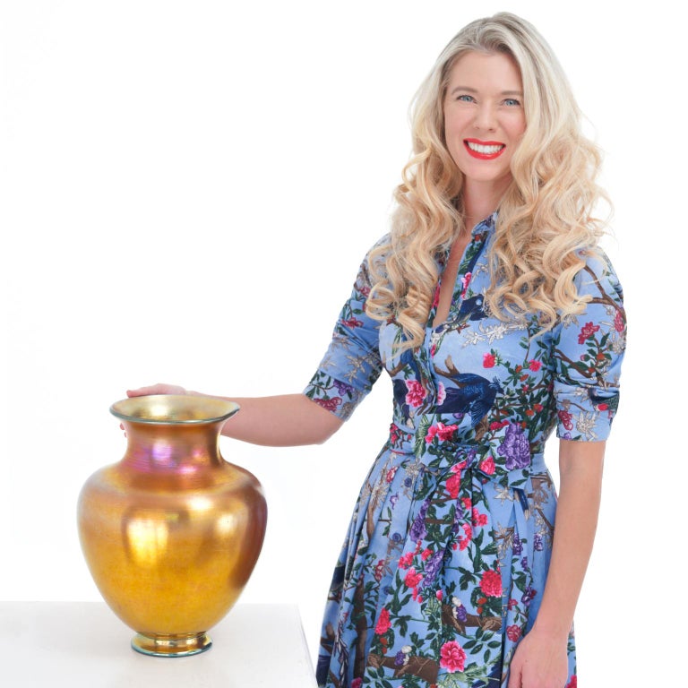 Large Tiffany Studios Gold Favrile Vase For Sale at 1stDibs