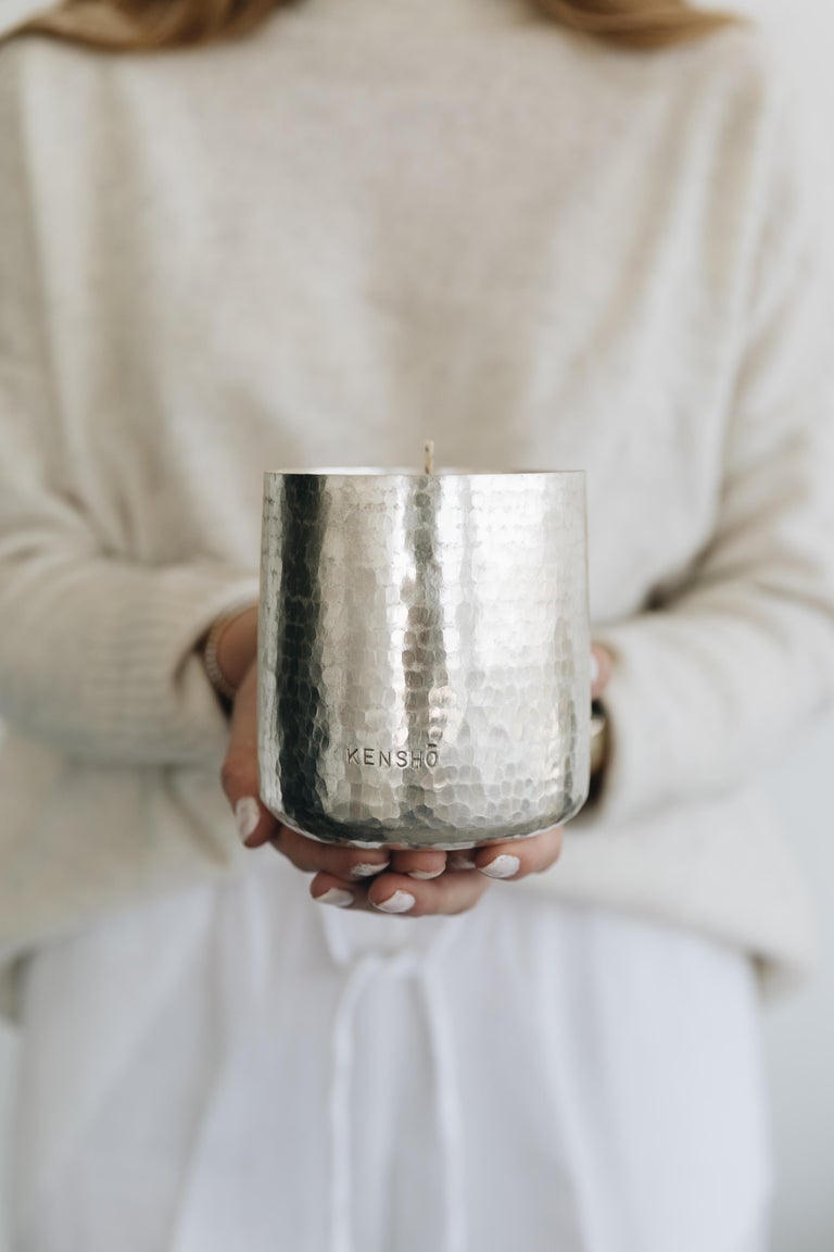 Rustic Hand-Hammered Tinned Copper Mexican Large Candle For Sale at 1stDibs
