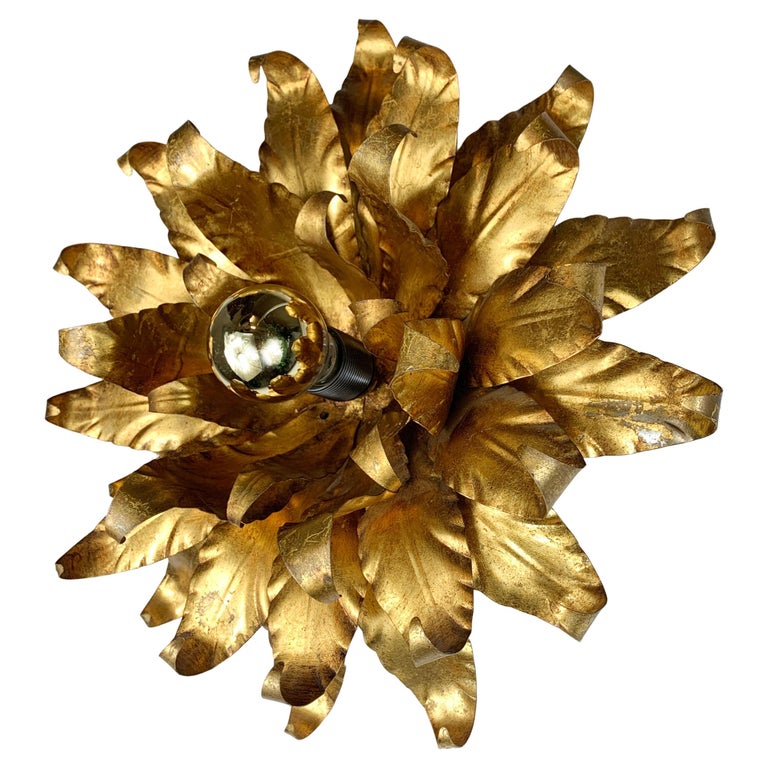 Large Toleware Italian Gilt Flower Light, 1960s For Sale at 1stDibs