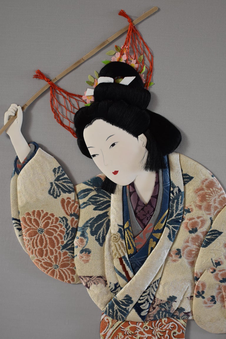 Japanese Contemporary Brocade Silk Handcrafted Framed Oshie Decorative ...
