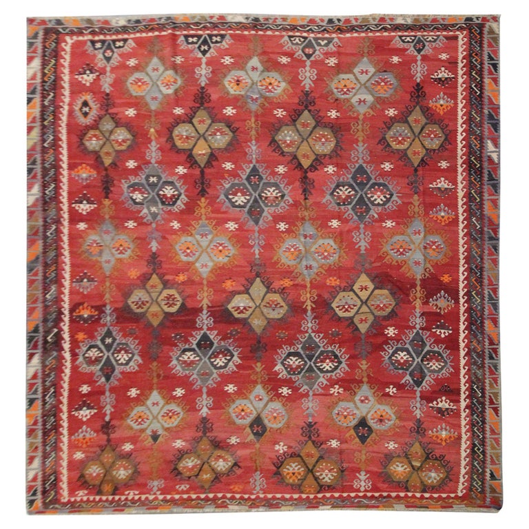 Large Traditional Tribal Kilims Rust Handwoven Wool Şarkışla Rug For ...