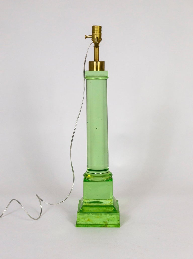 Large Transparent Green Glass Pillar Lamp For Sale at 1stDibs