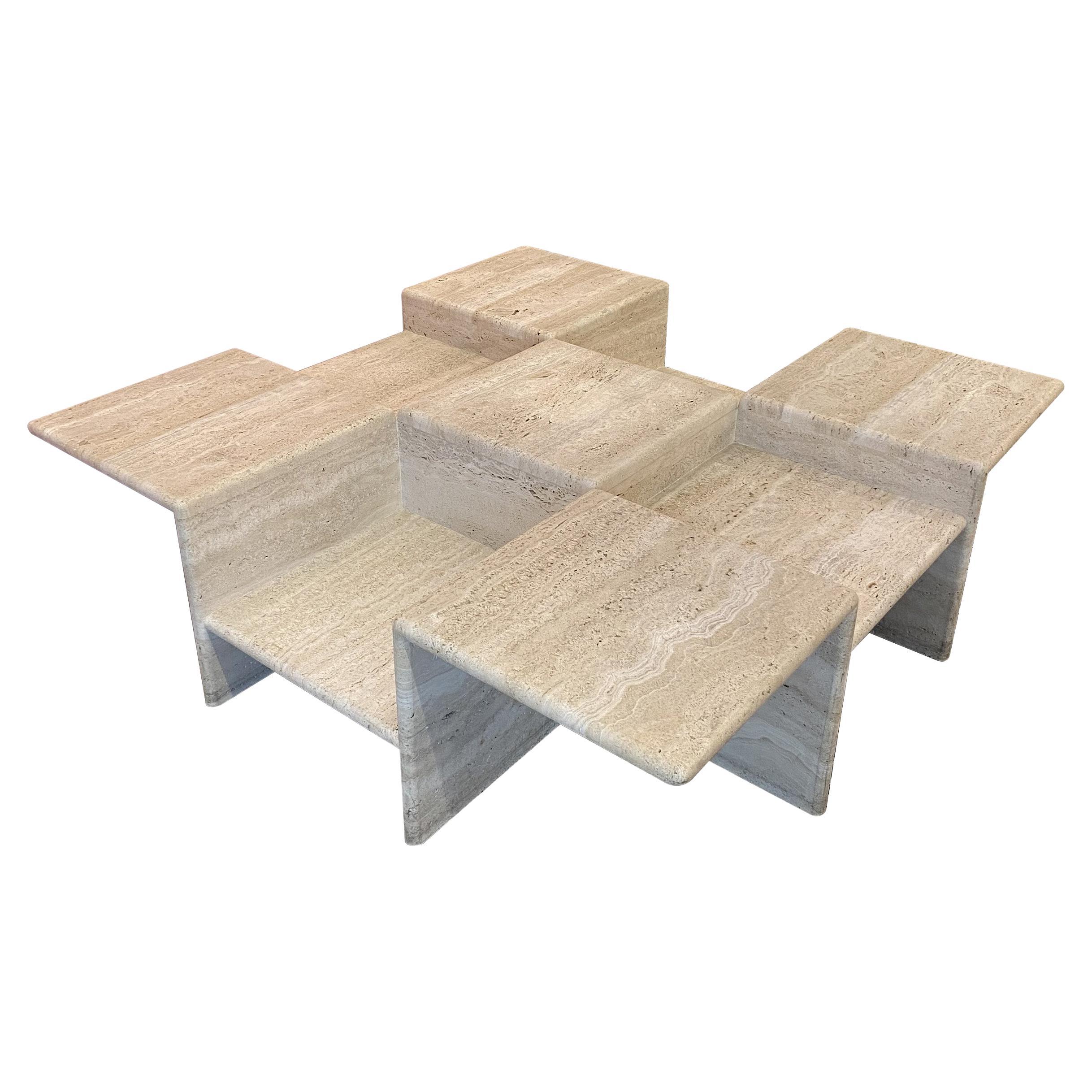 Large travertine coffee table, Italian design, 1970. at 1stDibs