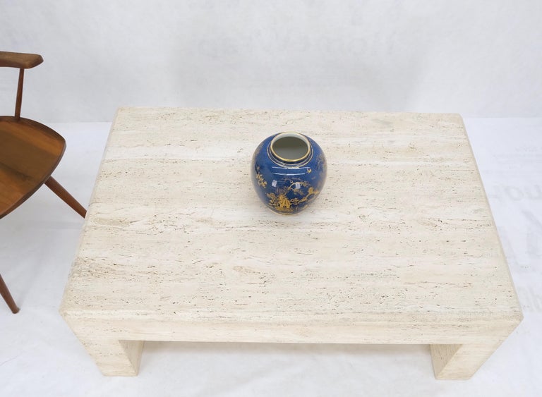 Large Travertine Rectangle Parsons Style Coffee Table on Thick Square ...