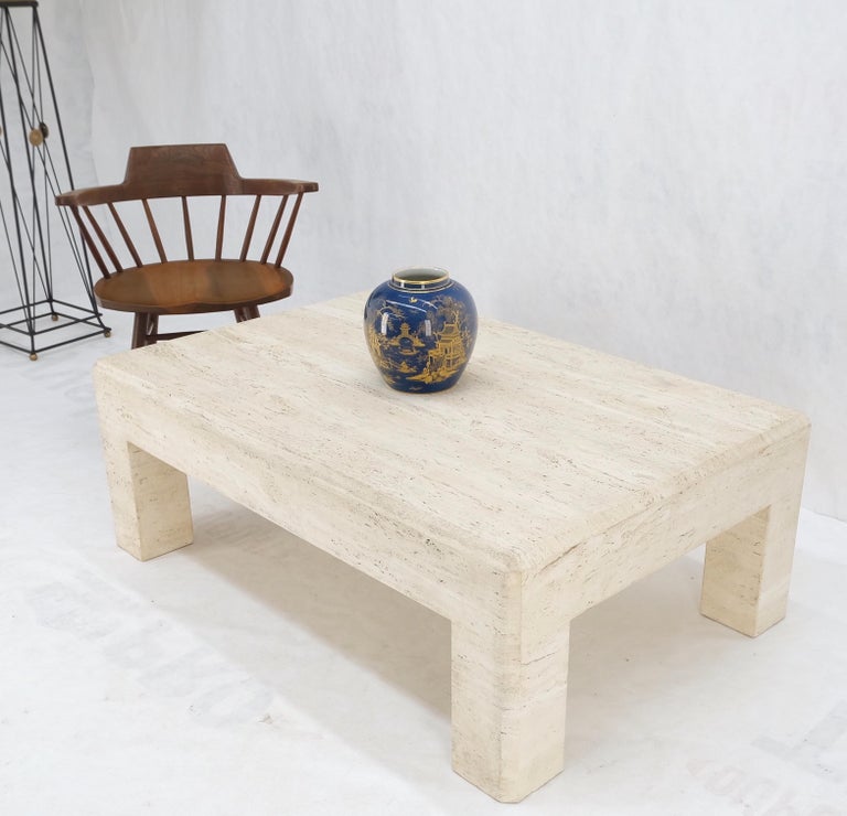 Large Travertine Rectangle Parsons Style Coffee Table on Thick Square ...