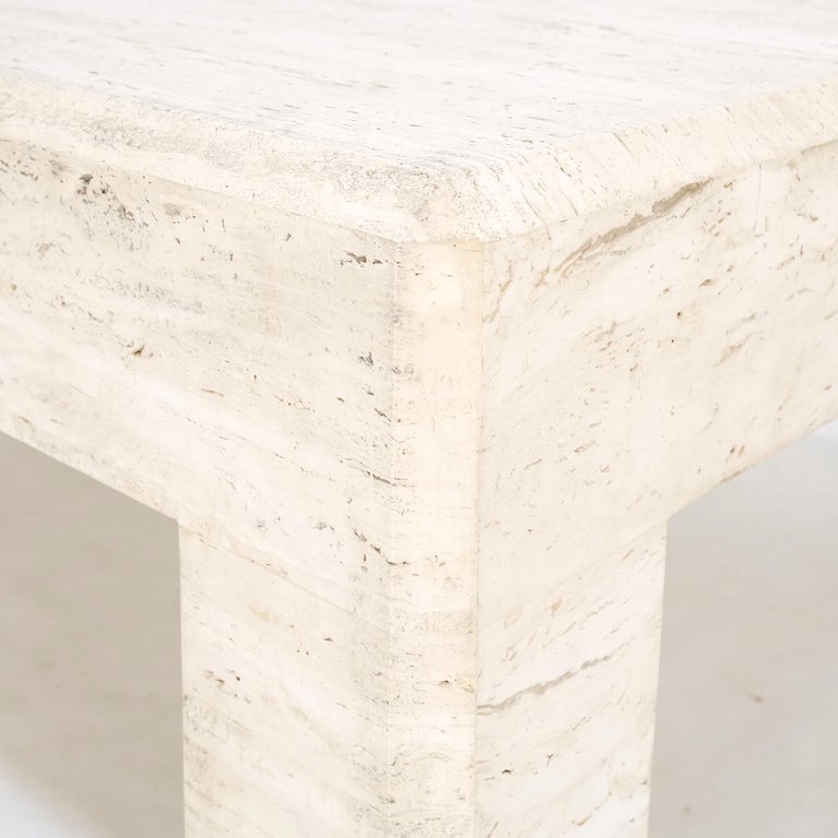 Large Travertine Rectangle Parsons Style Coffee Table on Thick Square ...