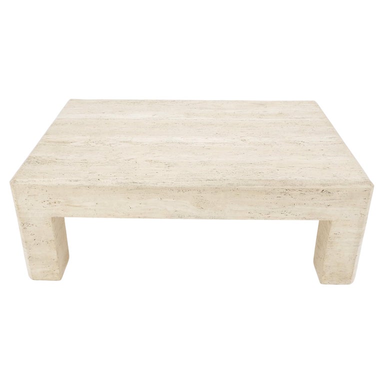 Large Travertine Rectangle Parsons Style Coffee Table on Thick Square ...