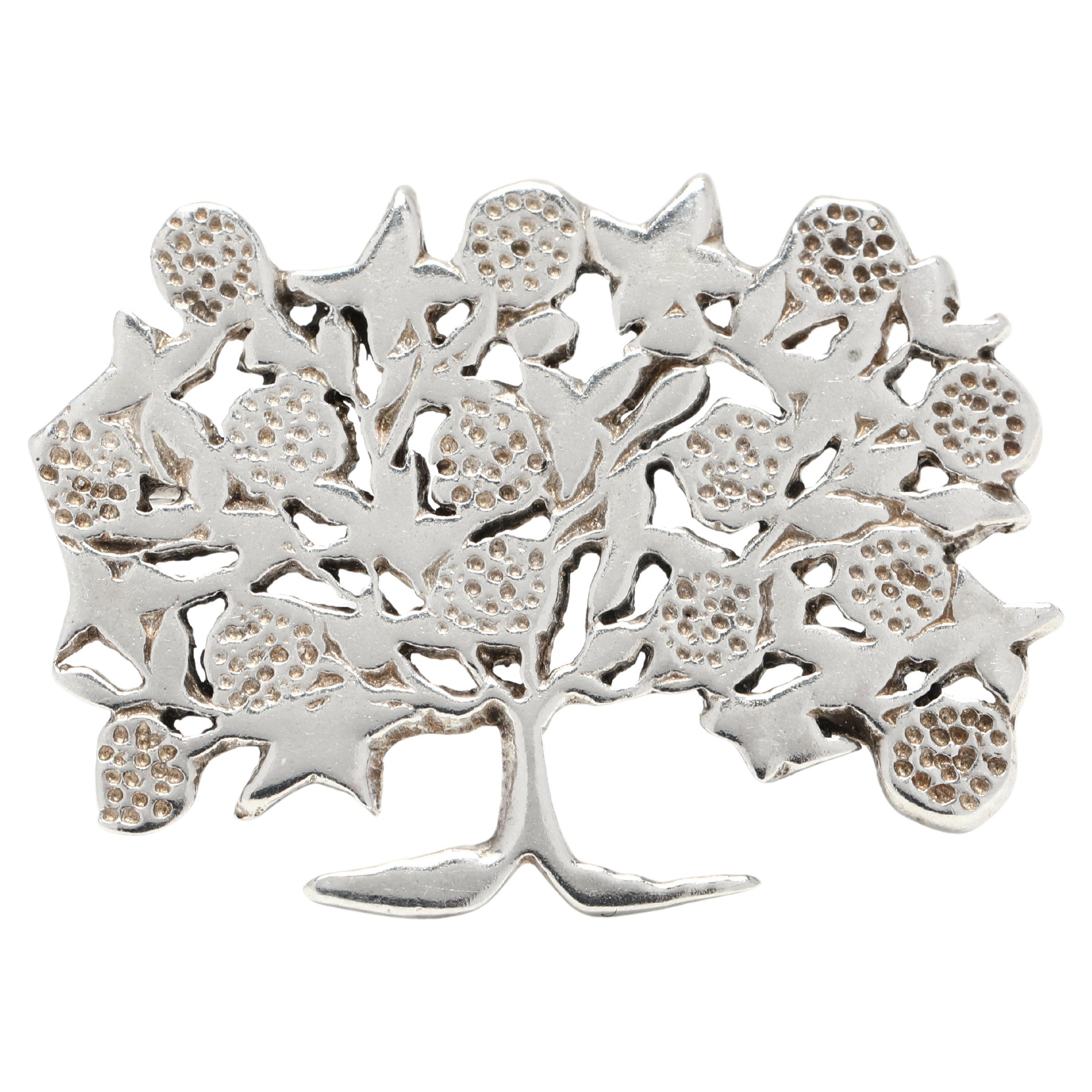 Large Tree of Life Brooch, Sterling Silver, Flat Brooch For Sale at 1stDibs