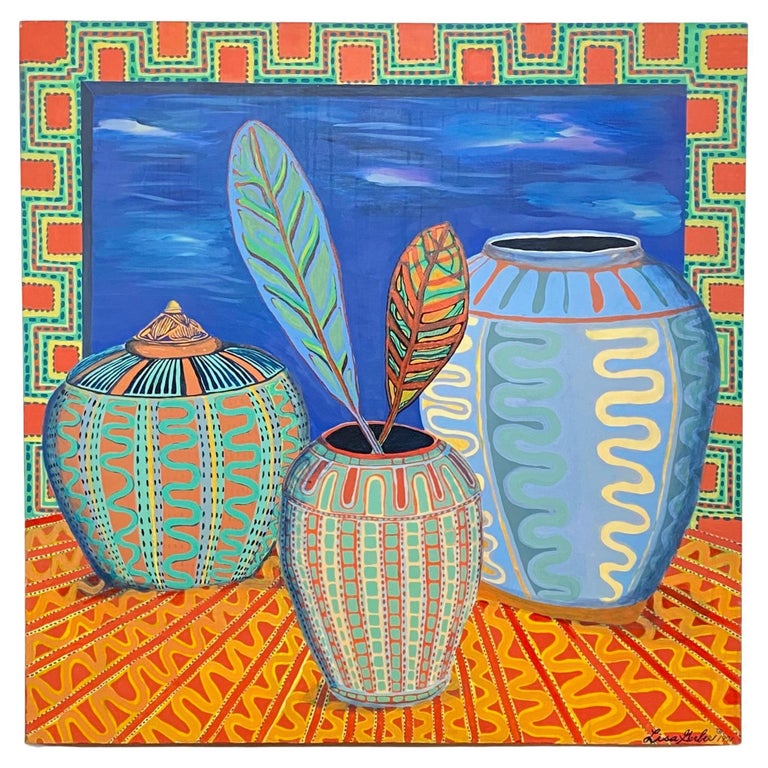 Large Tropical Style Painting signed Lisa Gerber, 20th Century For Sale ...