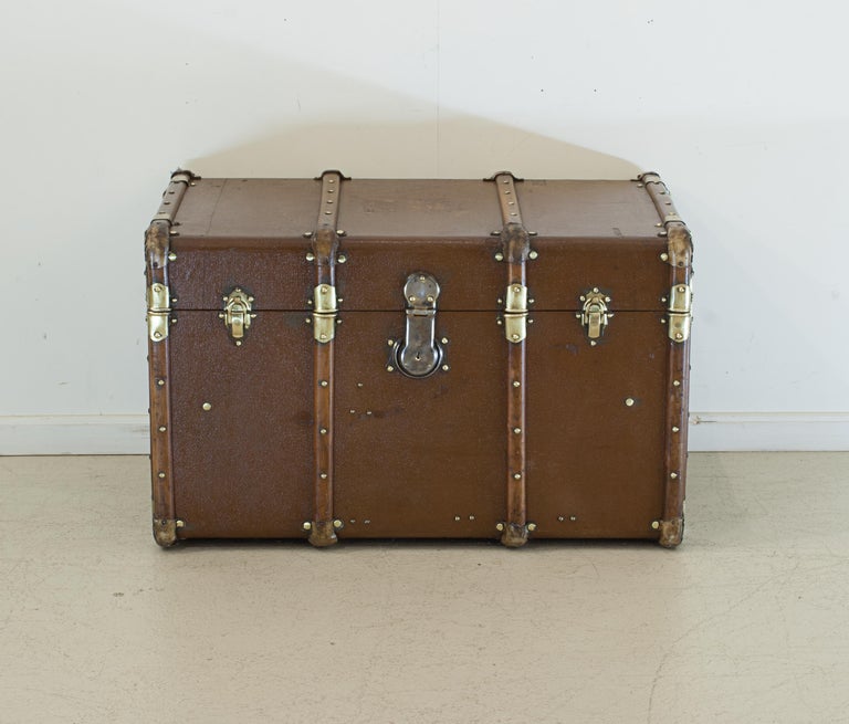 Large Trunk With Wood and Brass Banding, Paris For Sale at 1stDibs