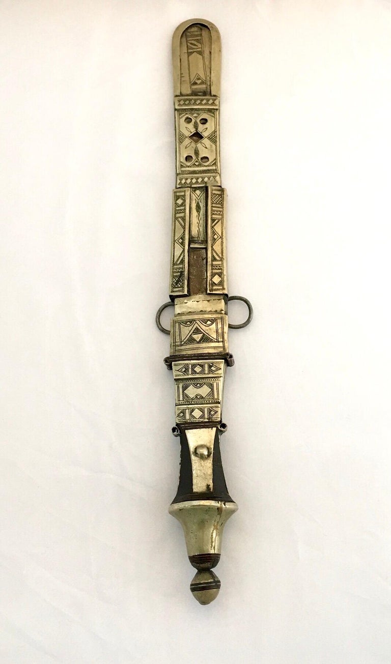 Large Tuareg Dagger Etched Silver Leather African Tribal Weaponry For ...