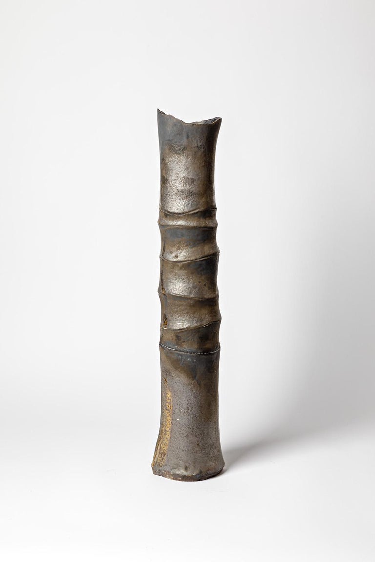 Large Tubular Vase in Black Glazed Stoneware, Jean-Pierre Bonardot ...