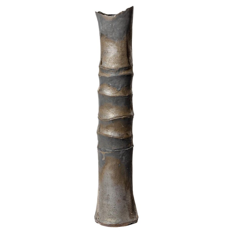 Large tubular vase in black glazed stoneware, Jean-Pierre Bonardot ...