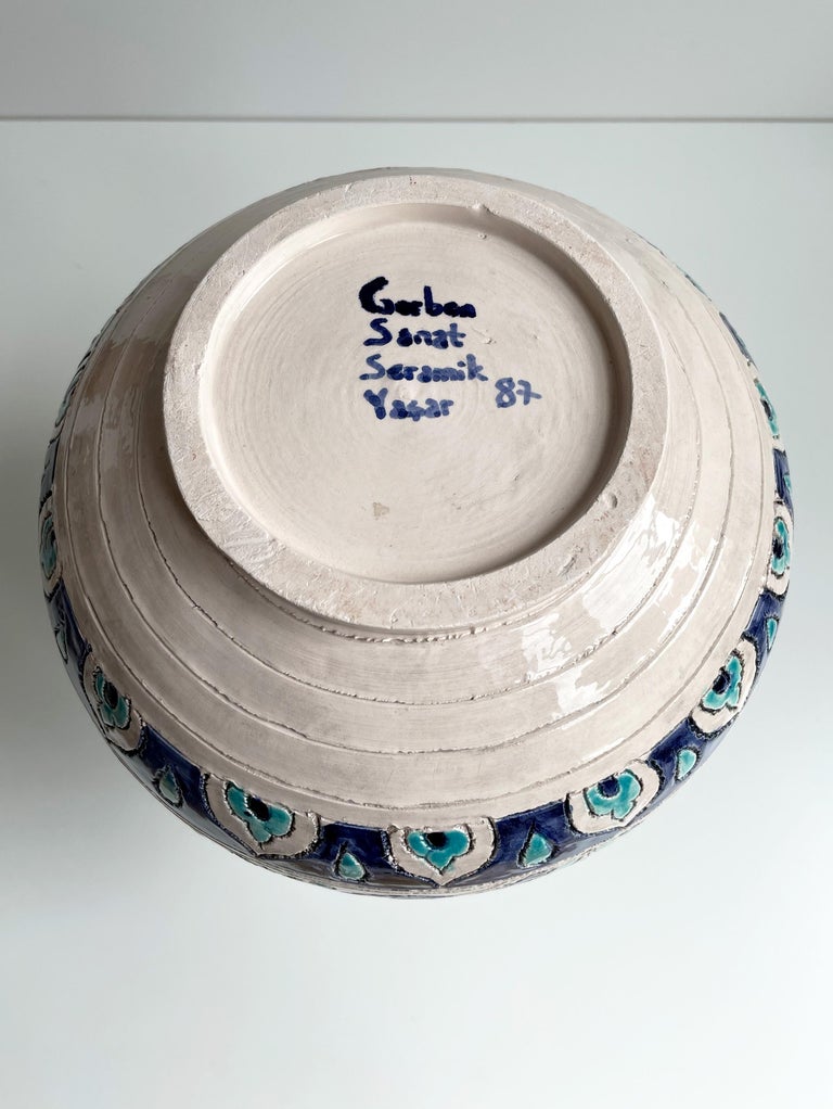 Large Turkish Blue White Vintage Hand-Decorated Ceramic Vase, 1987 For ...