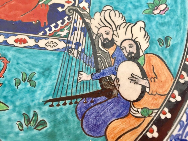 Large Turkish Ottoman Scene Polychrome Hand Painted Ceramic Platter ...