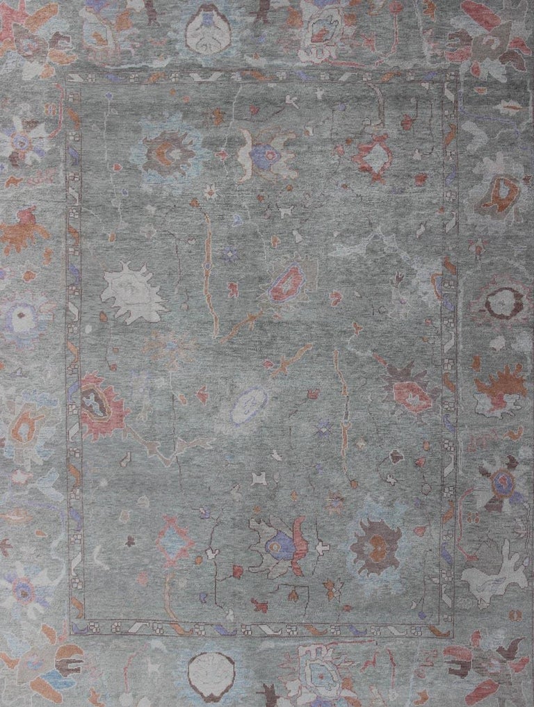 Large Turkish Oushak Reproduction Rug in Light Green made with Fine ...
