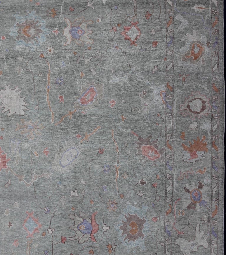 Large Turkish Oushak Reproduction Rug in Light Green made with Fine ...