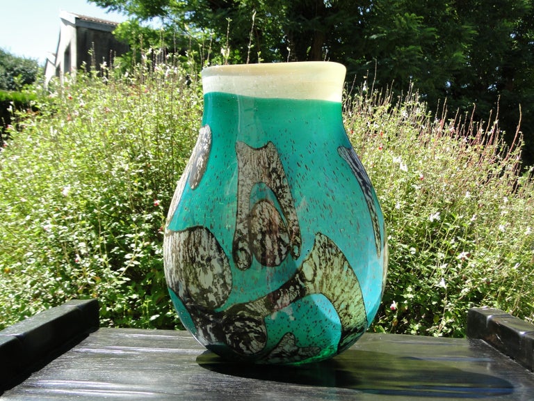 Biot Large turquoise blue blown glass vase France For Sale at 1stDibs