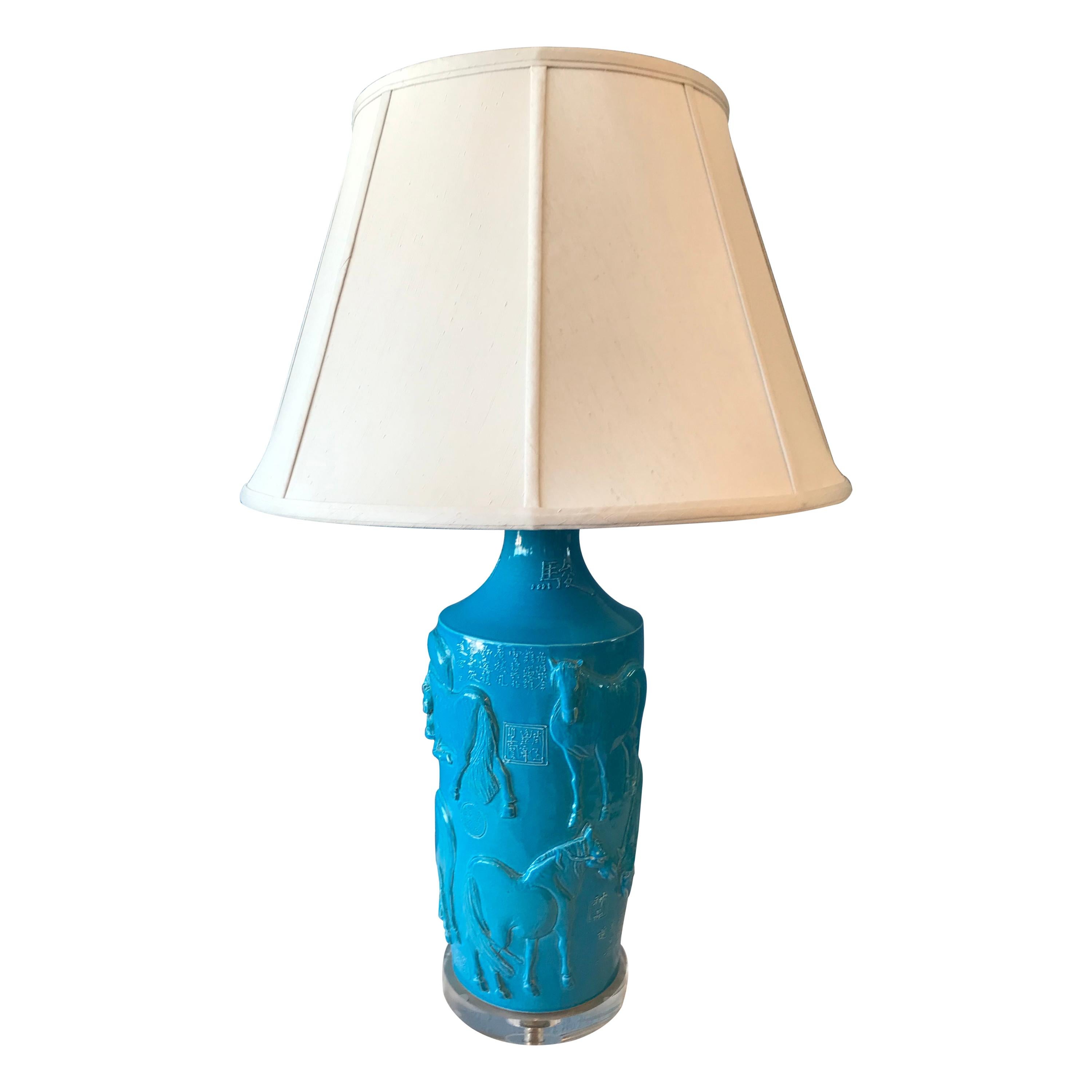 Turquoise Straight Necked Chinese Table Lamp For Sale at 1stDibs