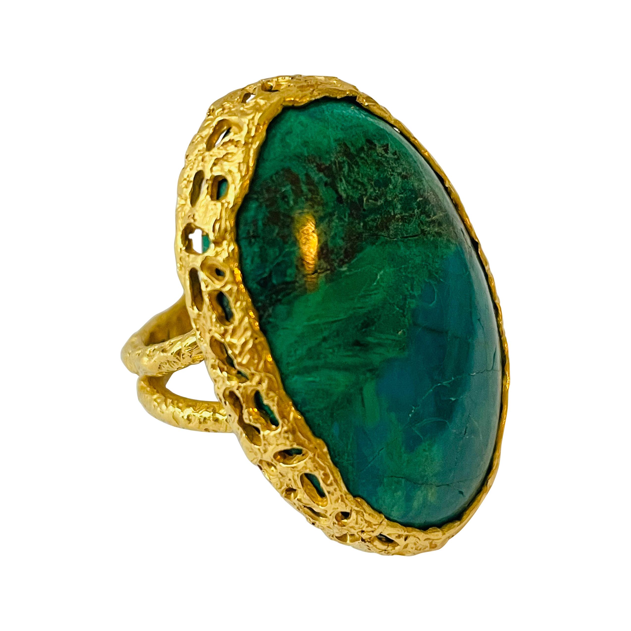 Large Turquoise Stone in Diamond Surround and Gold Ring Presented by ...