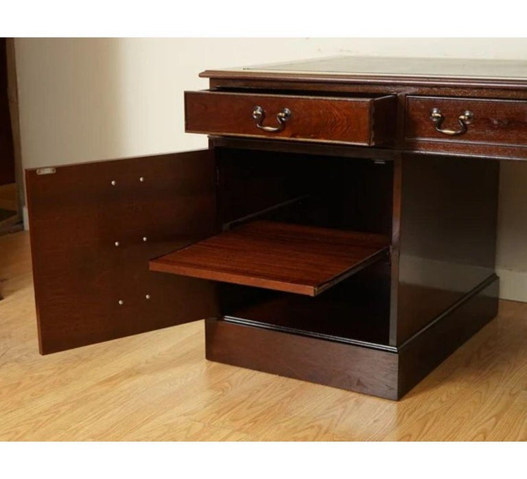 Large Twin Pedestal Office Desk with Green Inlaid Leather Top For Sale ...