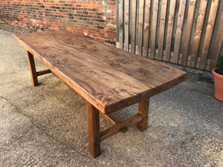 Large Two Plank Thick Top Rustic Pale Elm Antique Table at 1stDibs