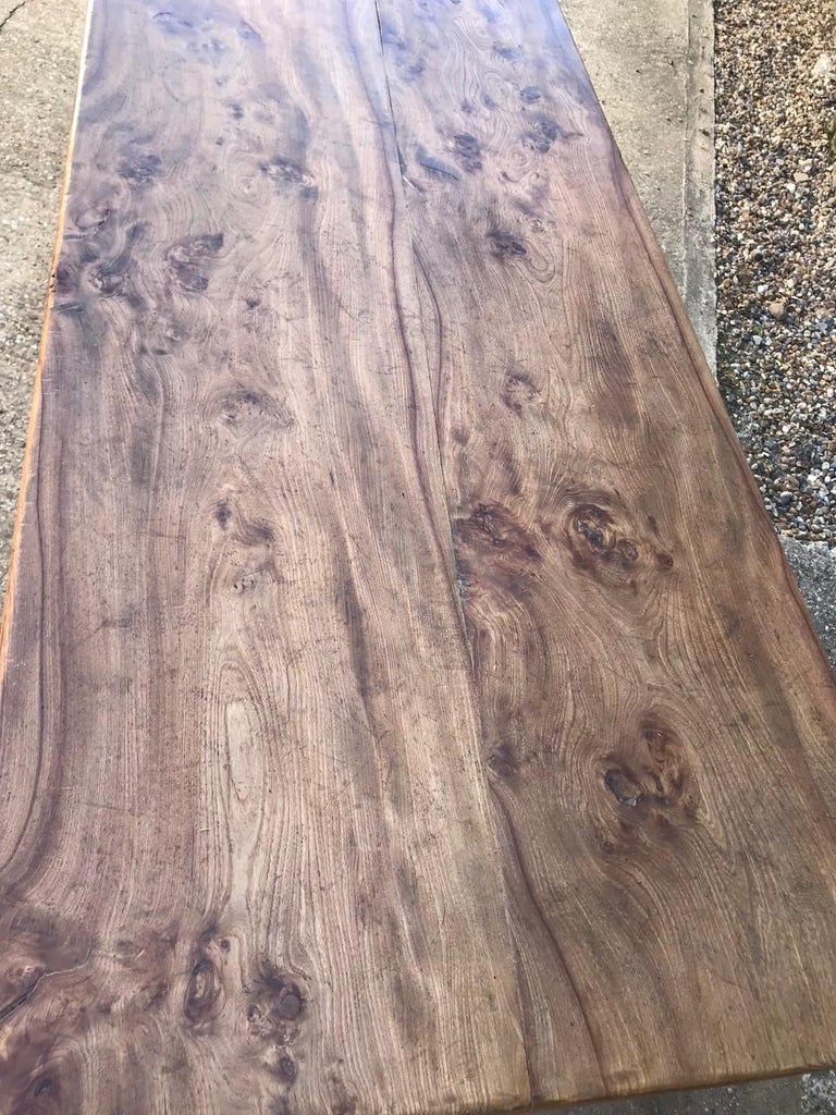 Large Two Plank Thick Top Rustic Pale Elm Antique Table at 1stDibs