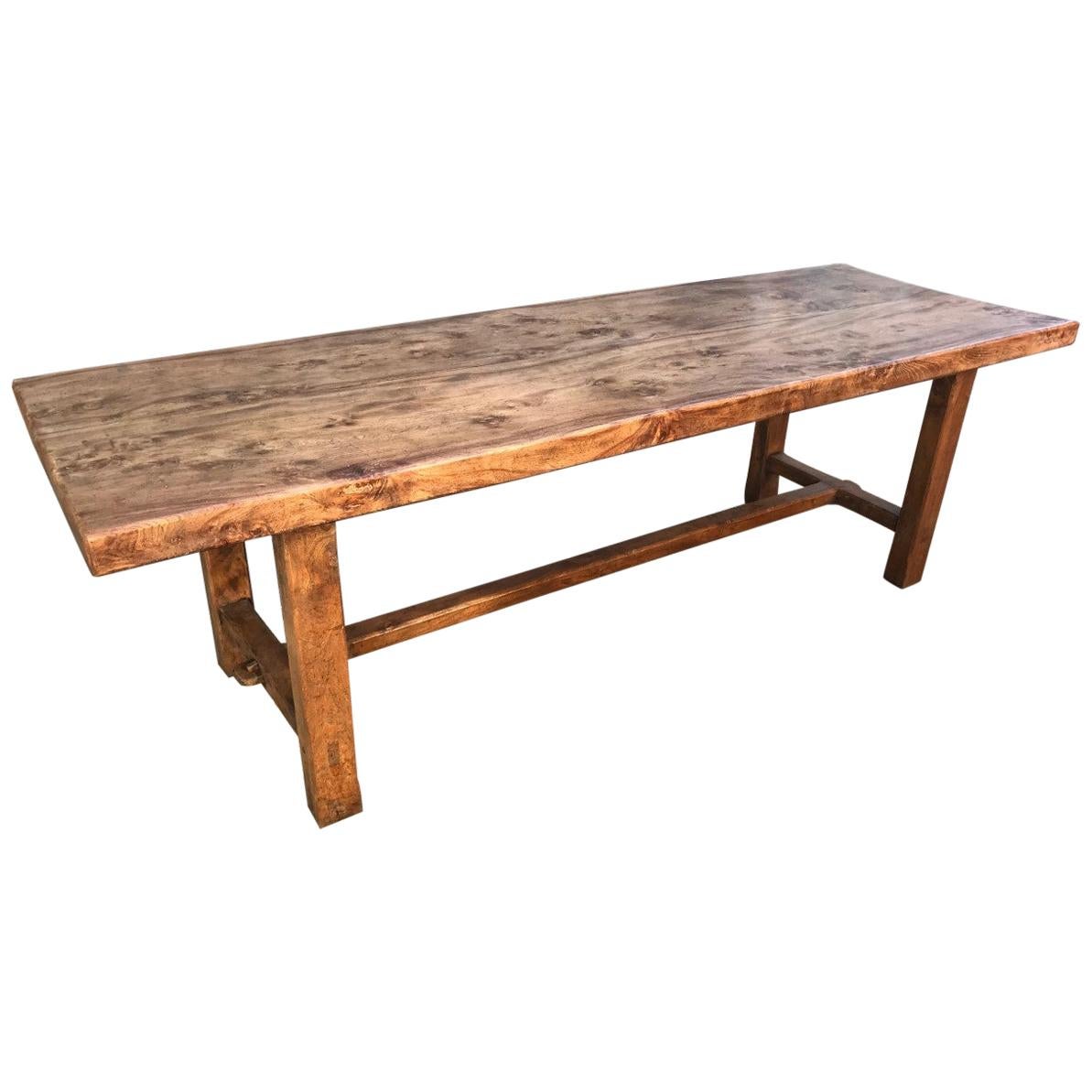 Large Two Plank Thick Top Rustic Pale Elm Antique Table at 1stDibs