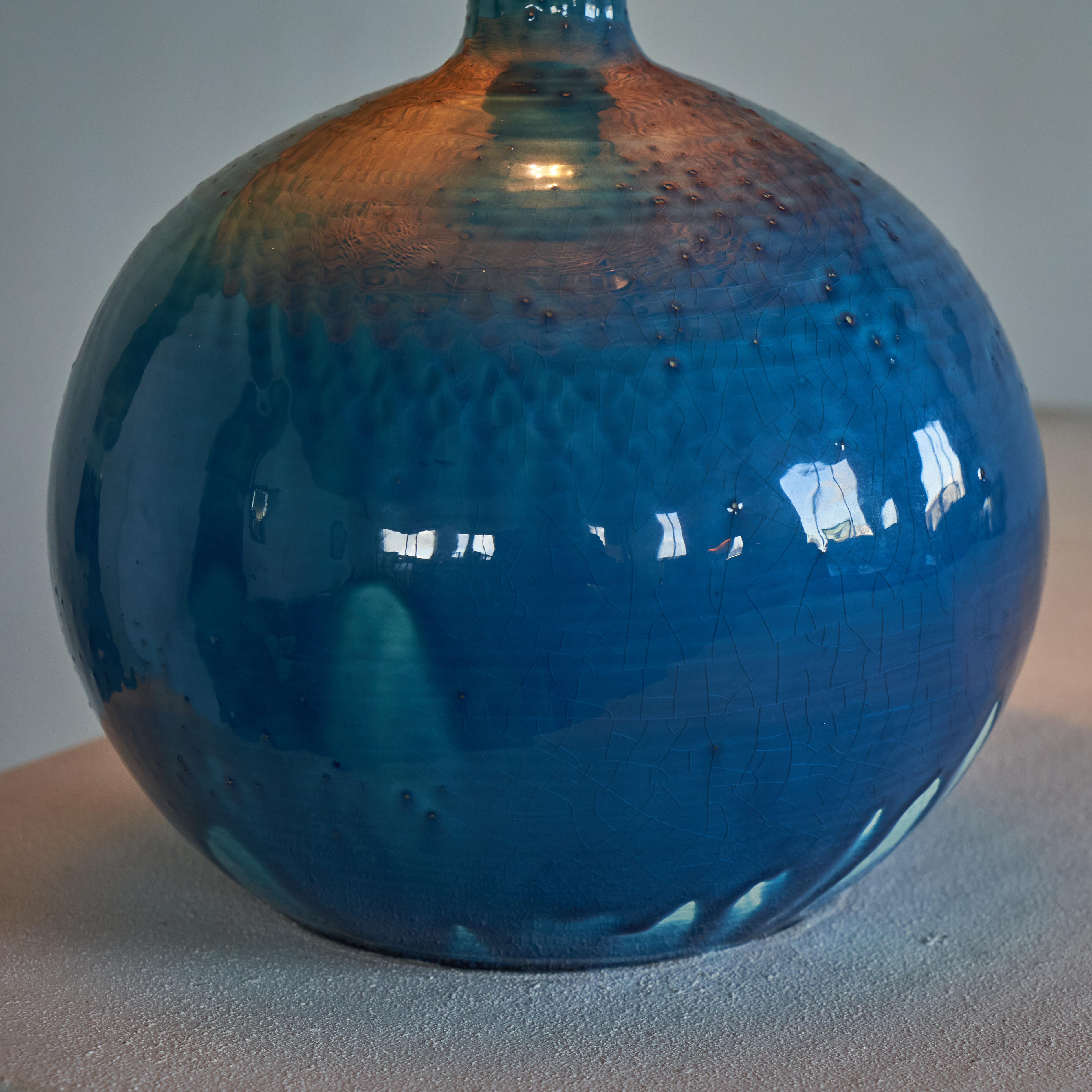 Large Vallauris Studio Pottery Table Lamp with Rattan Shade 1970s For ...