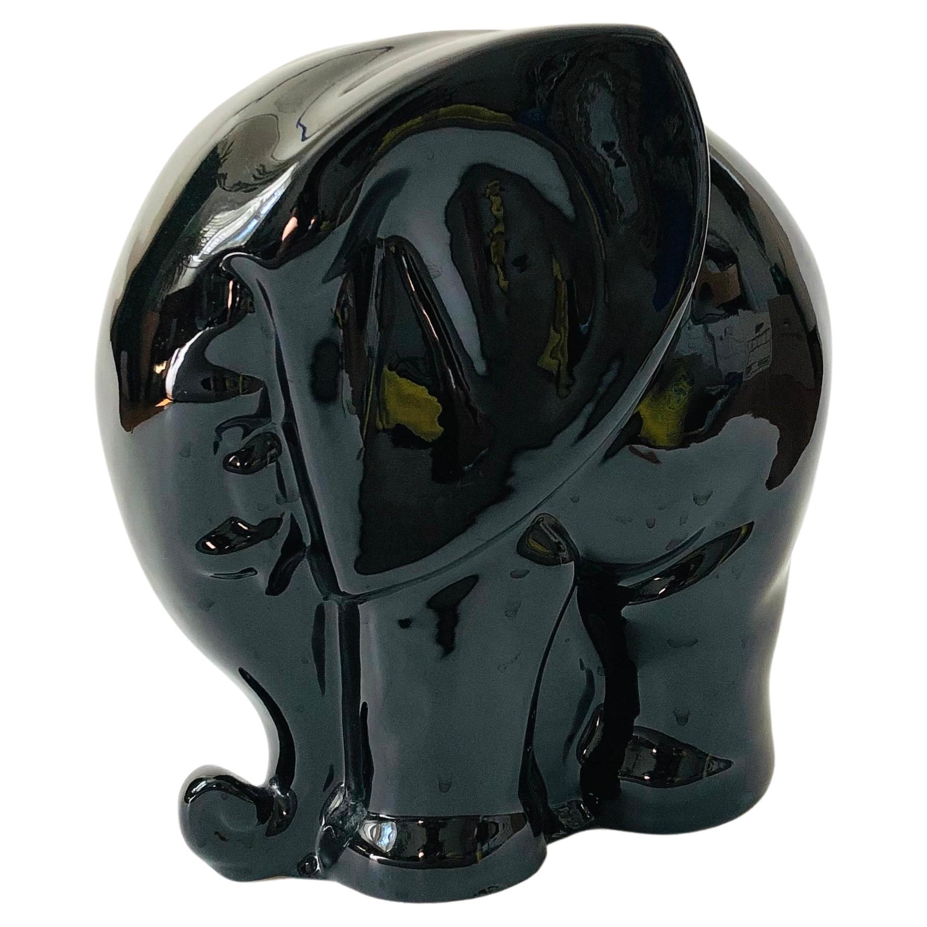 Large Vanguard Black Ceramic Elephant For Sale at 1stDibs