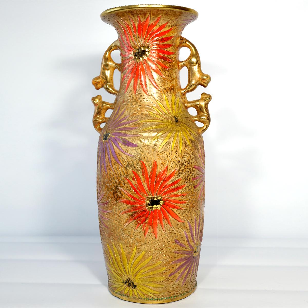 Large Vase with Lions and Asters Designed by Hubert Bequet for ...