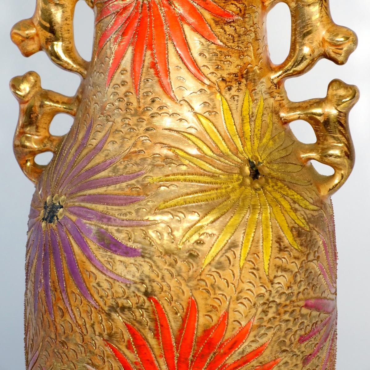 Large Vase with Lions and Asters Designed by Hubert Bequet for ...