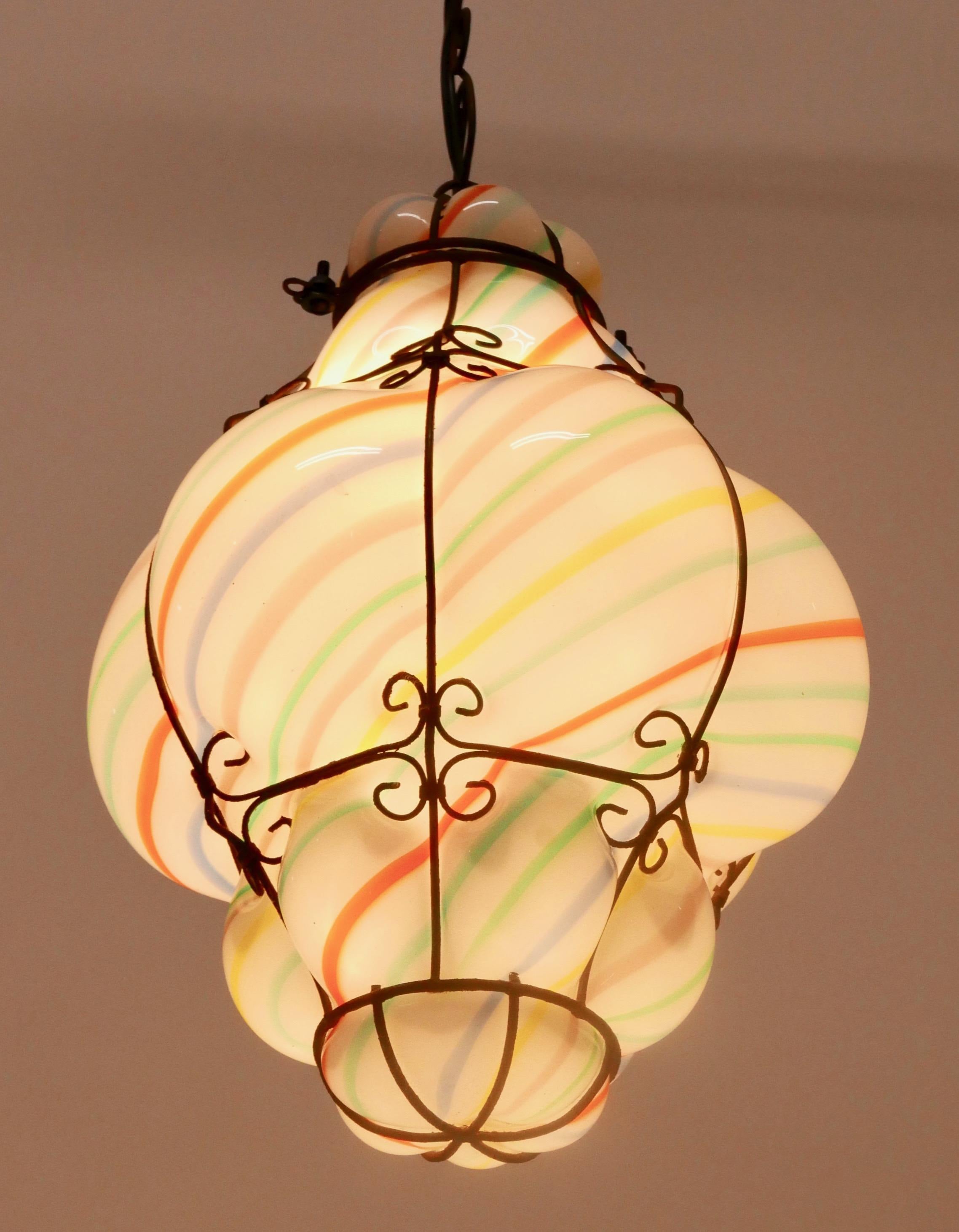 Large Venetian Shaped Blown Glass and Metal Hanging Pendant at 1stDibs